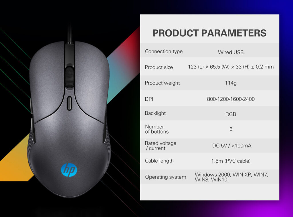 HP M280 USB Wired Gaming Mouse with RGB, DPI Up to 2400, Optical ...